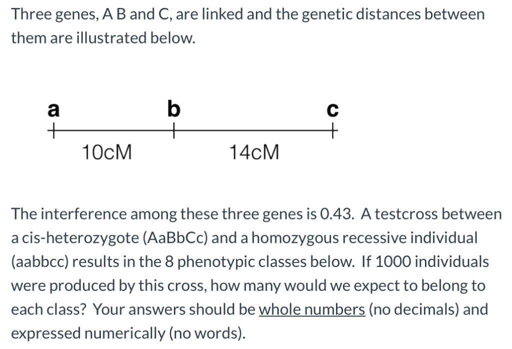 Solved Three genes, A B and C, are linked and the genetic | Chegg.com