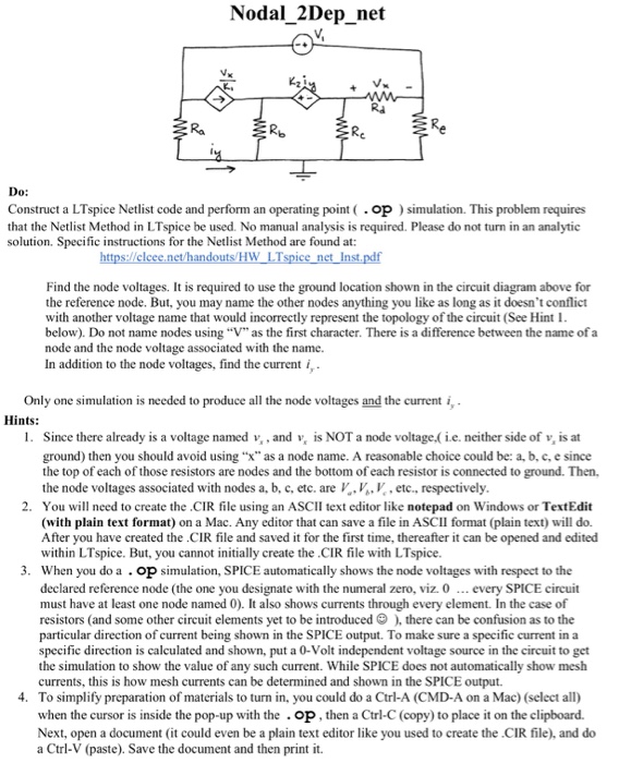 Nodal_2Dep net Rb Re Do: Construct a LTspice Netlist | Chegg.com