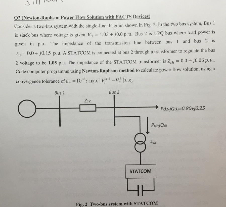 Q2 (Newton-Raphson Power Flow Solution with FACTS | Chegg.com
