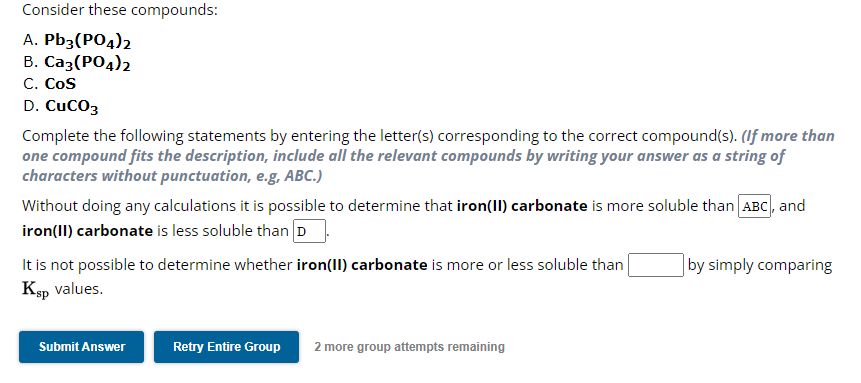 Solved Consider these compounds:A. Pb3(PO4)2B. Ca3(PO4)2C. | Chegg.com