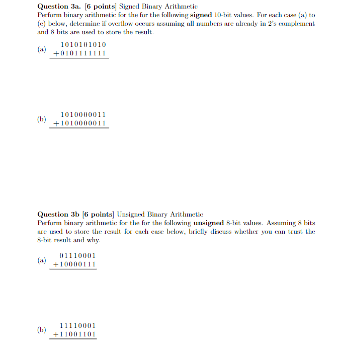 Solved Question 3a 6 Points Signed Binary Arithmetic 