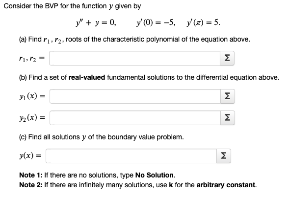 Solved Consider the BVP for the function y given by y" + y = | Chegg.com