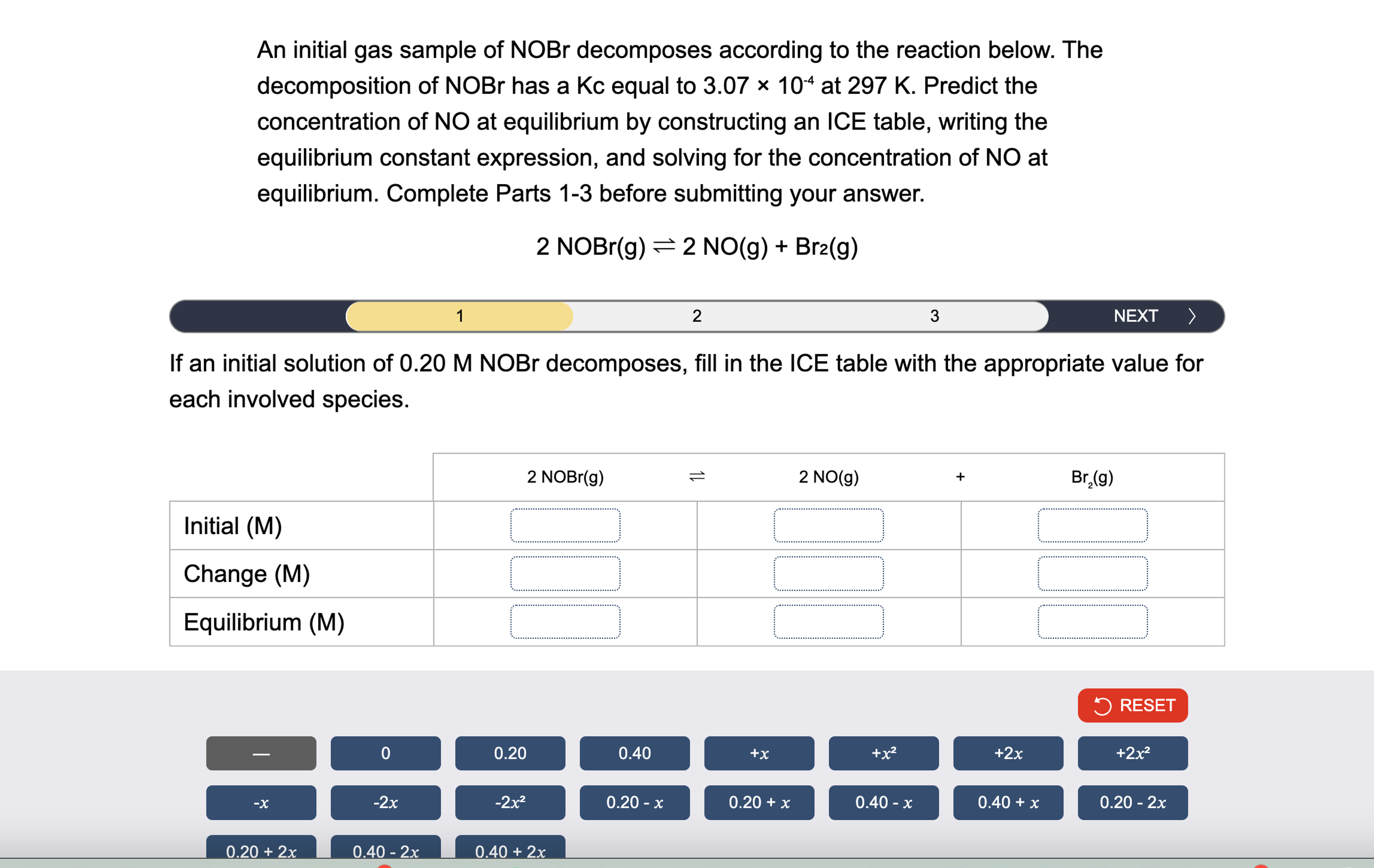 Solved An initial gas sample of NOBr decomposes according to | Chegg.com