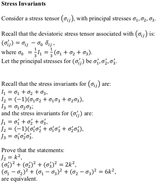 Stress Invariants Consider stresses σ1,02. Og Recall | Chegg.com