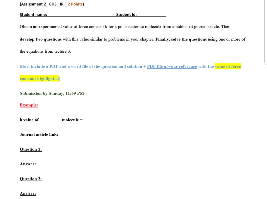 Solved (Assignment 2_ CH3?IR2 ﻿Points)Student name:Student | Chegg.com