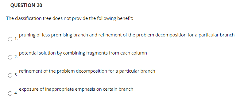 Solved QUESTION 20 The classification tree does not provide | Chegg.com