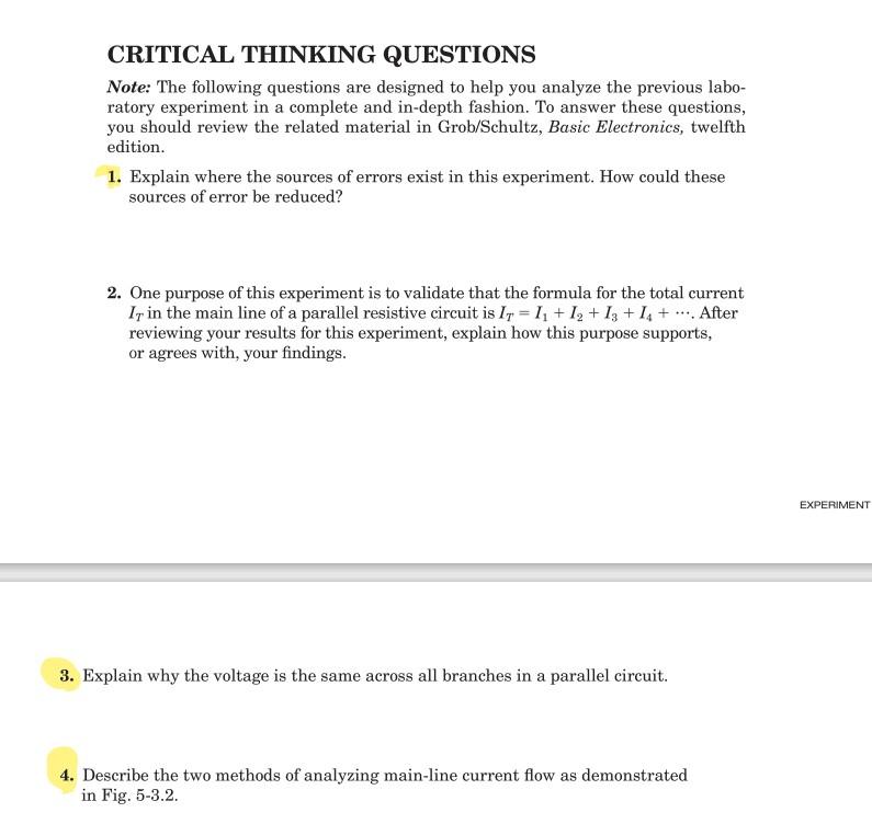 Solved CRITICAL THINKING QUESTIONS Note: The following | Chegg.com