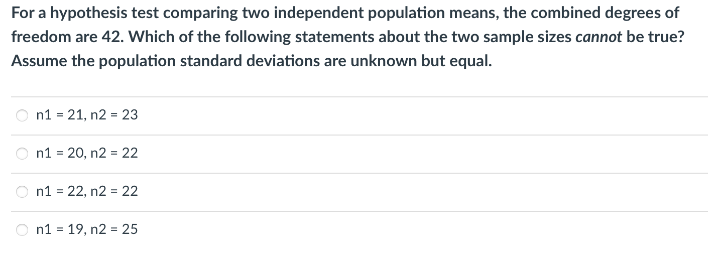 Solved For a hypothesis test comparing two independent | Chegg.com