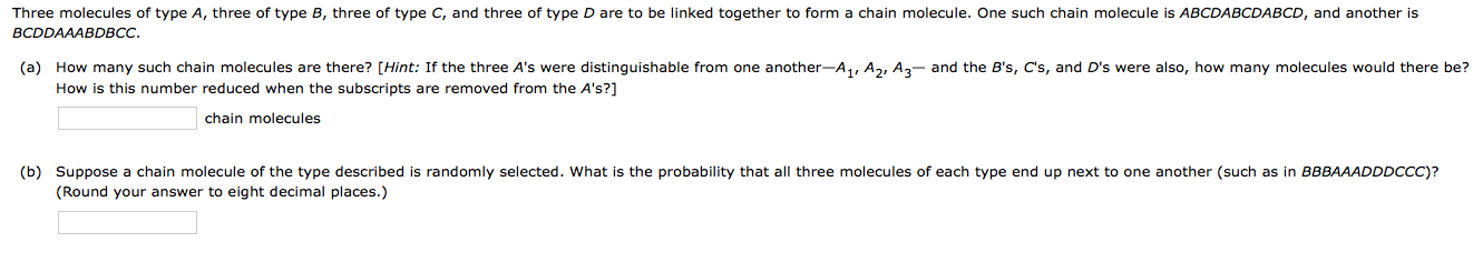 Solved Three molecules of type A, three of type B, three of | Chegg.com