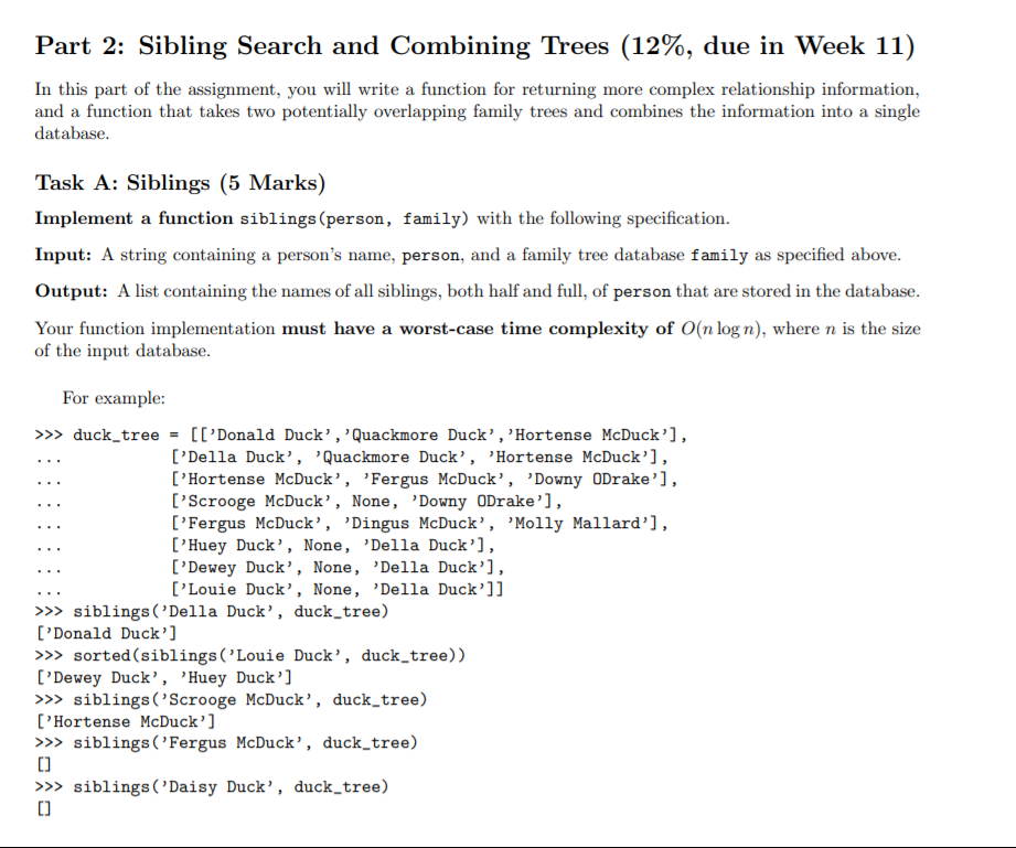 Solved Part 2: Sibling Search and Combining Trees (12%, due | Chegg.com