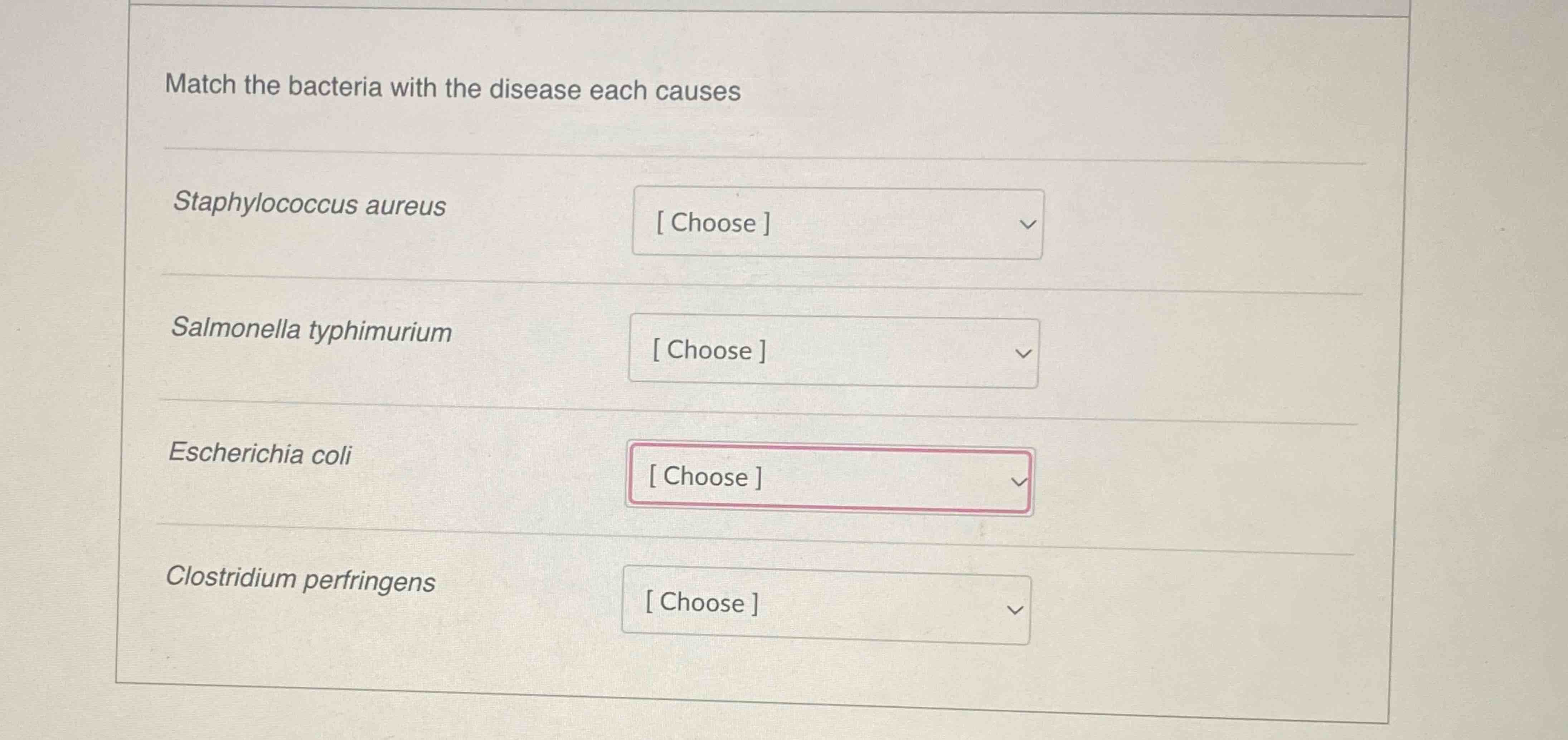 Solved Match the bacteria with the disease each | Chegg.com