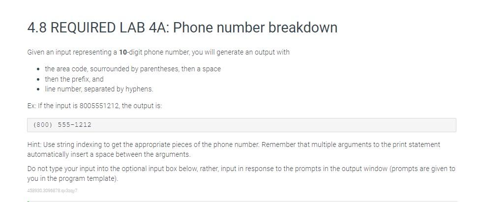 Solved Given An Input Representing A 10 Digit Phone Number 3115