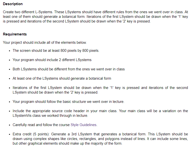 Description Create two different L-Systems. These | Chegg.com