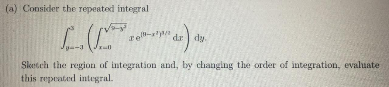 Solved (a) Consider the repeated integral ce(9–22)3/2 Sketch | Chegg.com