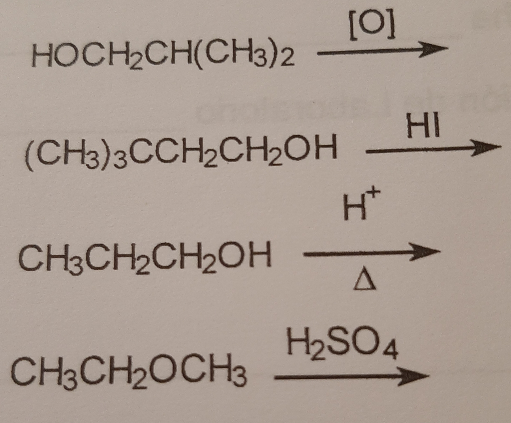 Solved HOCH2CH(CH3)2 _[0] (CH3)3CCH2CH2OH CH3CH2CH2OH - | Chegg.com