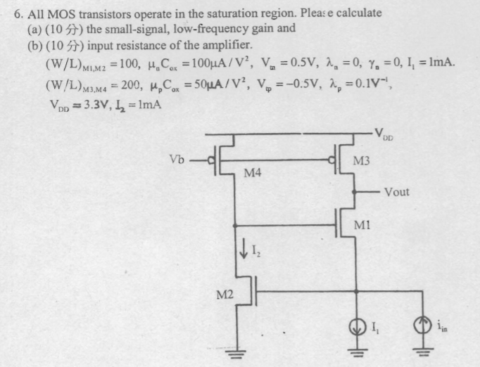 Solved 6. All MOS transistors operate in the saturation | Chegg.com