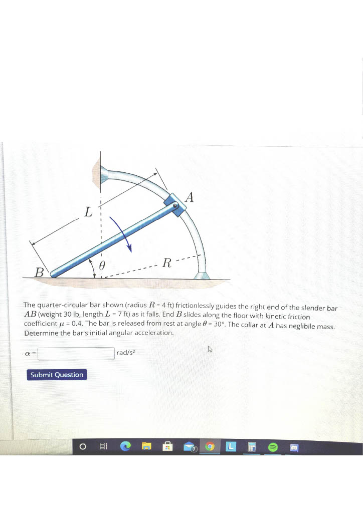 Solved The quarter-circular bar shown (radius R = 4 | Chegg.com