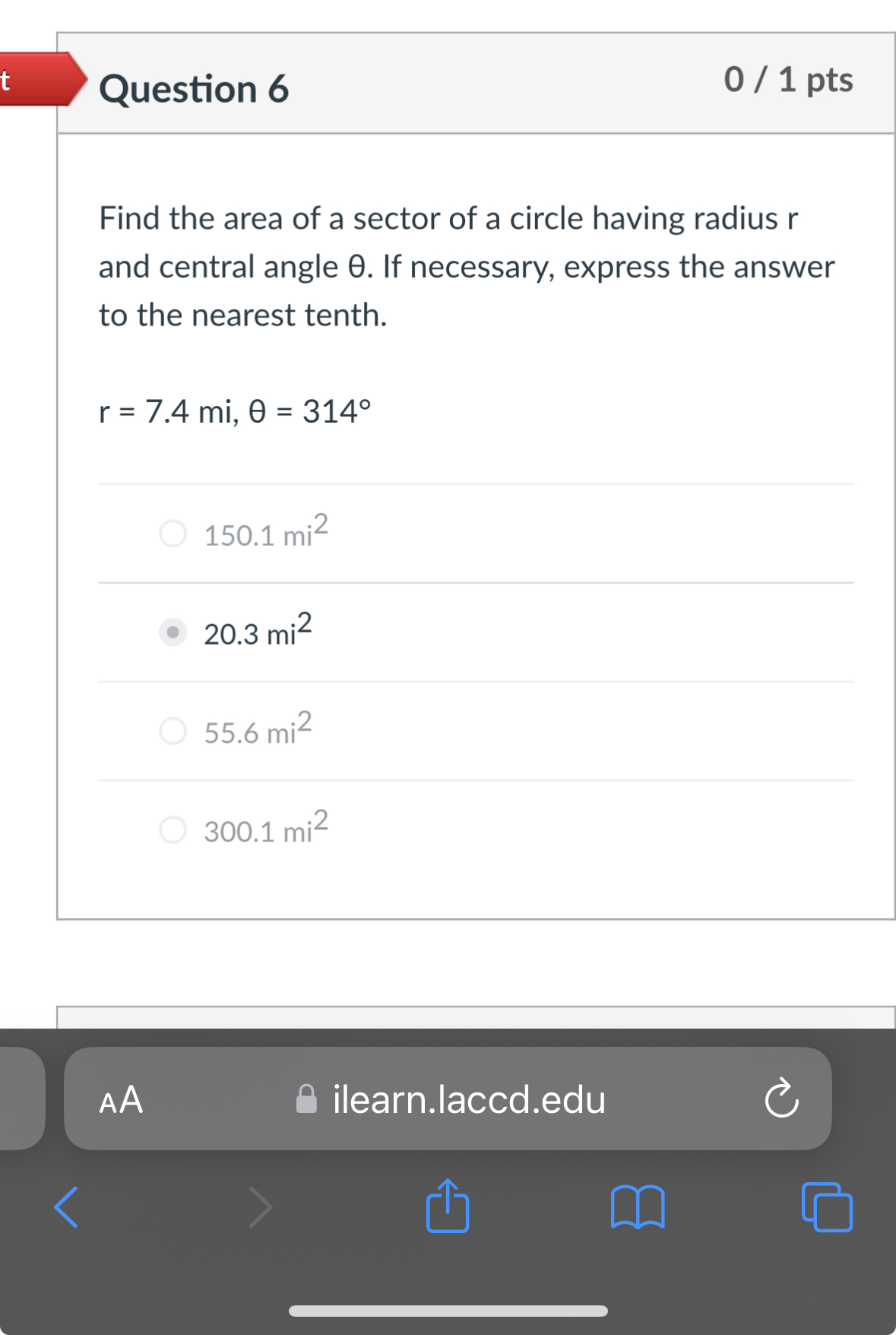 Solved Question 6Find the area of a sector of a circle | Chegg.com