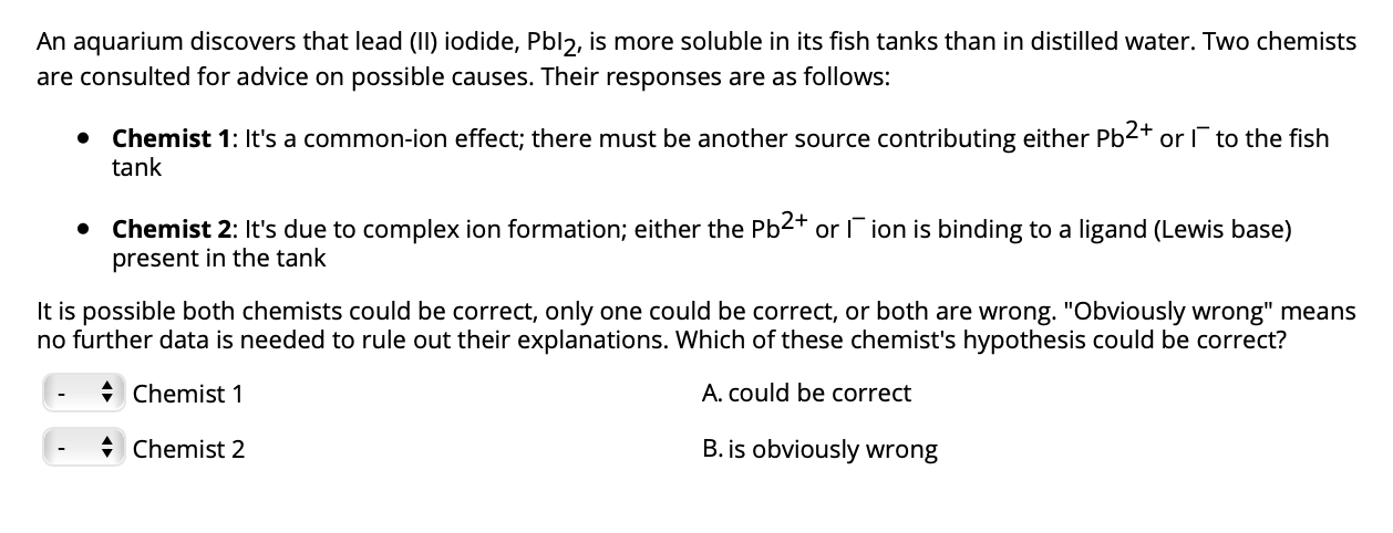 Solved An aquarium discovers that lead (II) iodide, Pbl2, is | Chegg.com