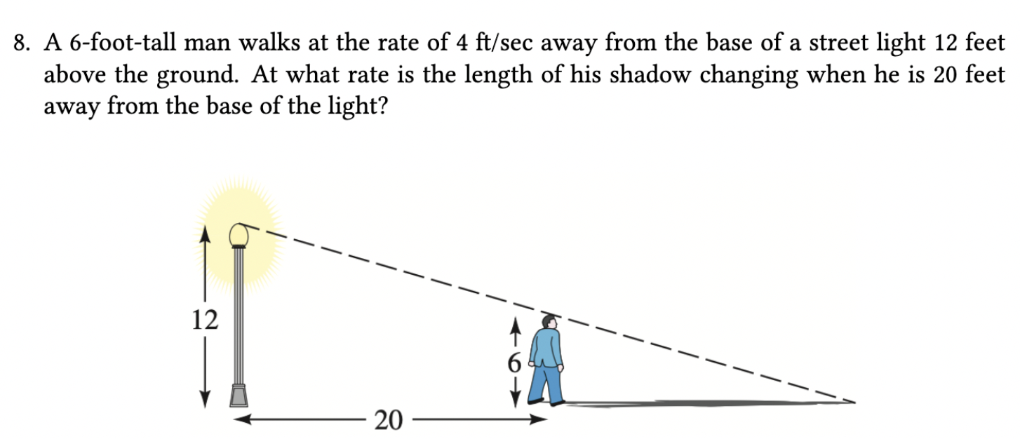 Solved 8. A 6-foot-tall man walks at the rate of 4ft/sec | Chegg.com