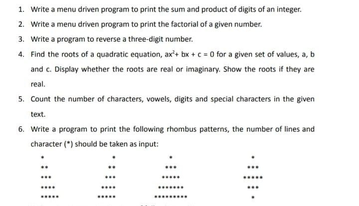 Solved 1 Write A Menu Driven Program To Print The Sum And 4008