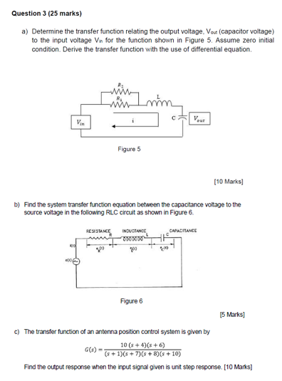 Solved Question 3 (25 ﻿marks)aVout (capacitor ﻿voltage)to | Chegg.com