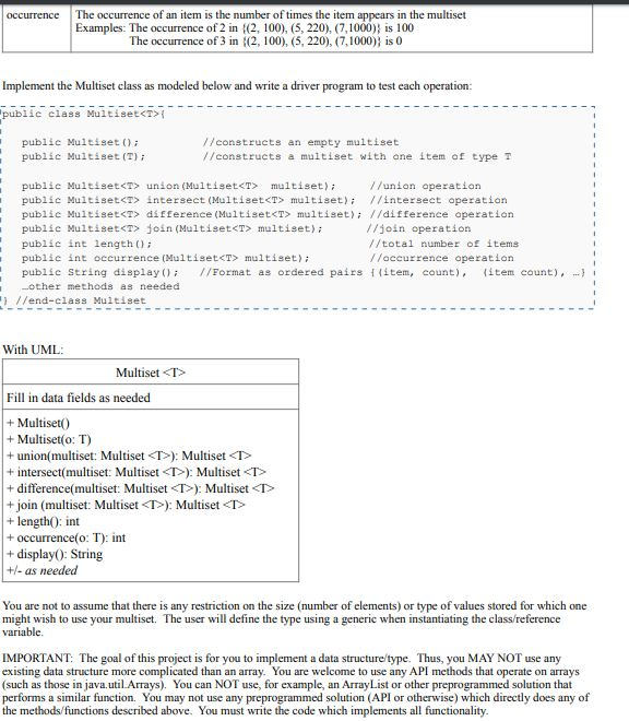 PROBLEM: A multiset is an unordered collection of | Chegg.com