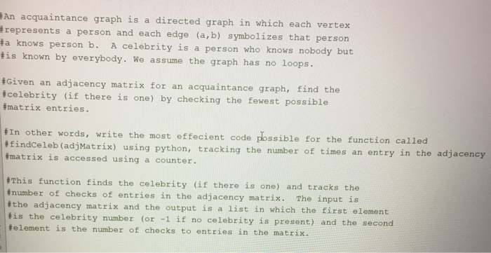 Solved # An acquaintance graph is a directed graph in which | Chegg.com