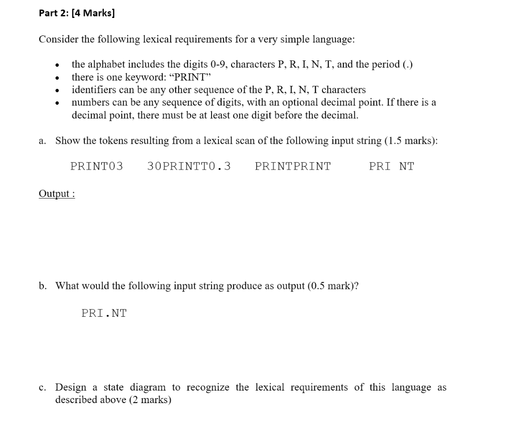 Solved Part 2: [4 Marks] Consider the following lexical | Chegg.com