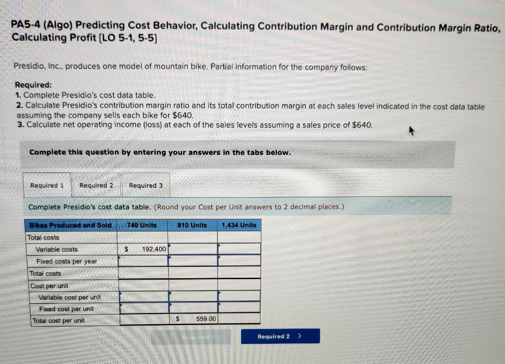 Solved PA5-4 (Algo) Predicting Cost Behavior, Calculating | Chegg.com