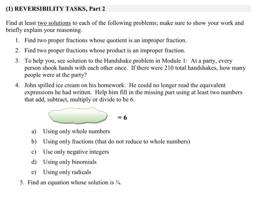Solved (1) REVERSIBILITY TASKS, Part 2 Find at least two | Chegg.com