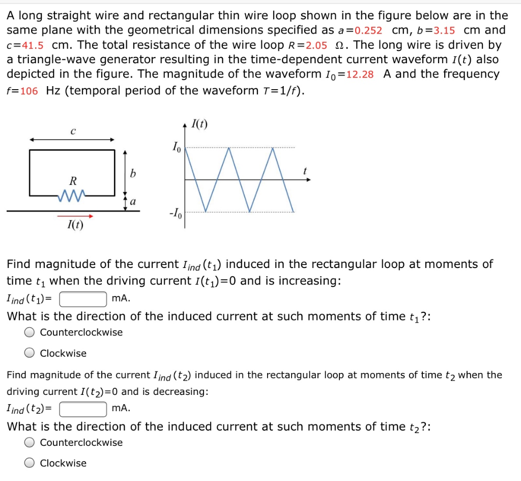 Solved A long straight wire and rectangular thin wire loop | Chegg.com