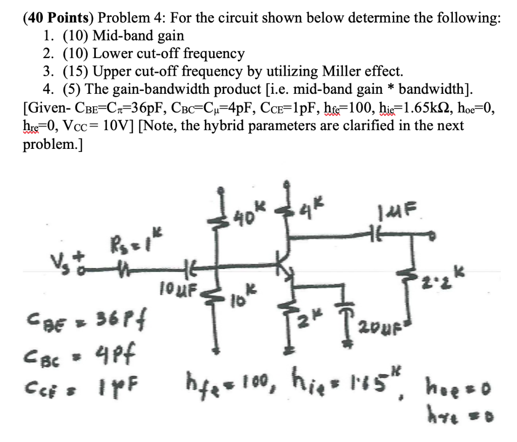 Solved (40 Points) Problem 4: For the circuit shown below | Chegg.com
