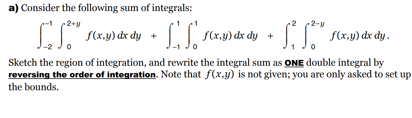 Solved a) Consider the following sum of integrals: 1 2+y 1 2 | Chegg.com