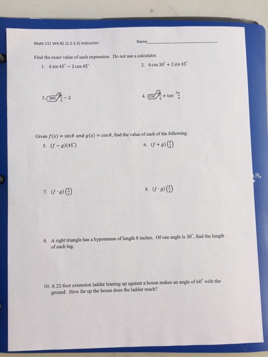 Solved Find the exact value of each expression. Do not use a | Chegg.com