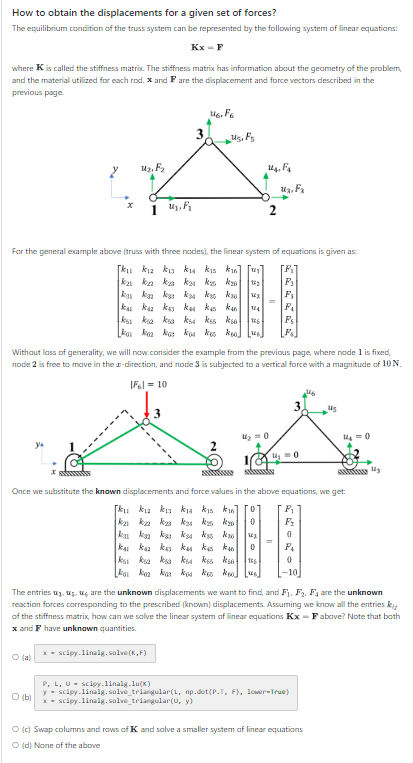 Solved How to obtain the displacements for a given set of | Chegg.com