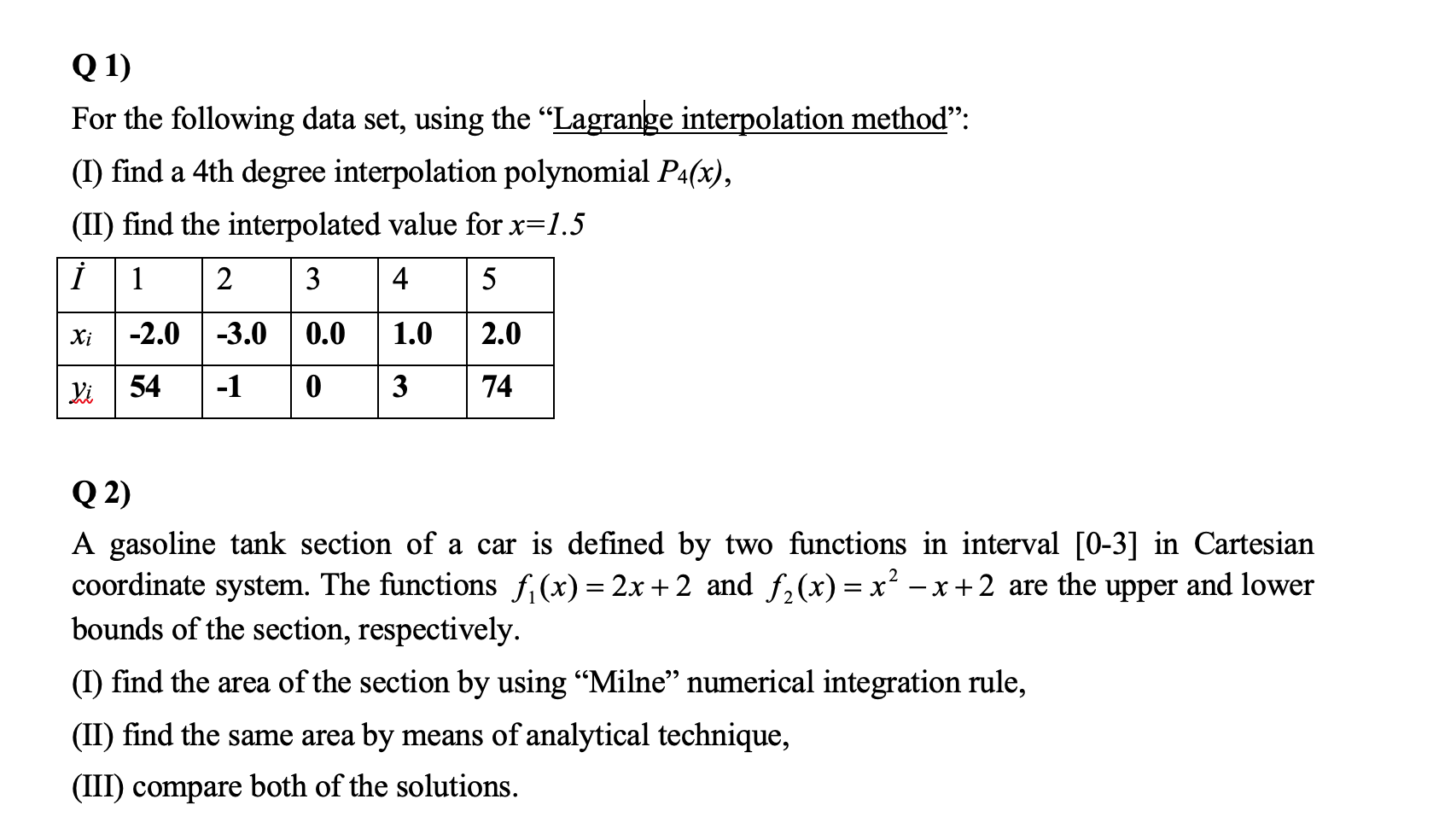 Solved Q 1) For the following data set, using the “Lagrange | Chegg.com