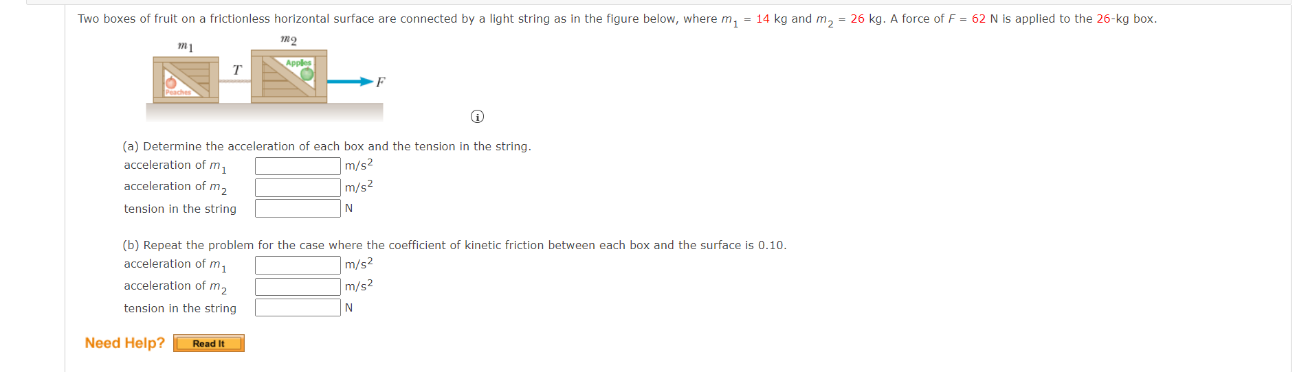 Solved Two boxes of fruit on a frictionless horizontal | Chegg.com