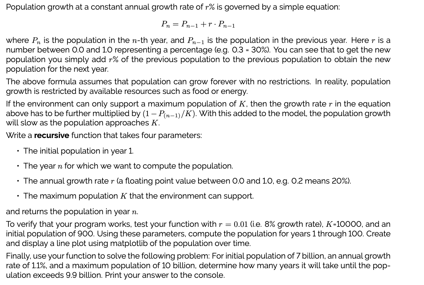 Solved Population Growth At A Constant Annual Growth Rate Of