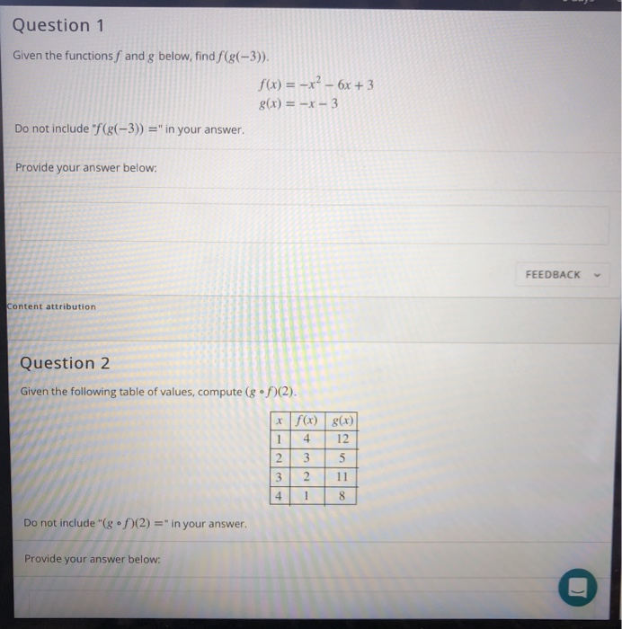 Solved Question 1 Given the functions f and g below, find | Chegg.com