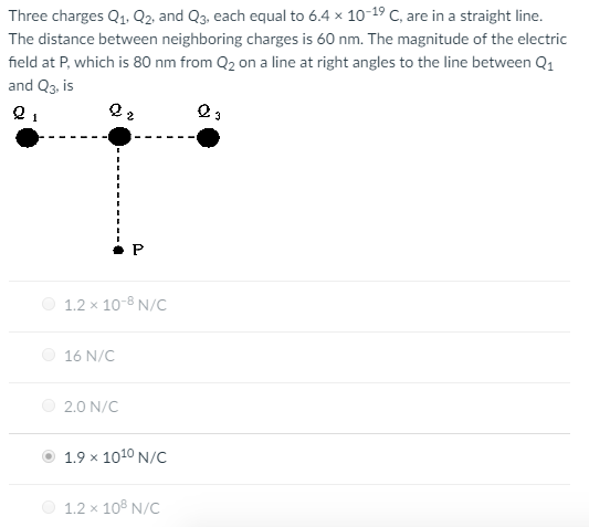 Solved Three Charges Q1 Q2 And Q3 Each Equal To 6 4 X