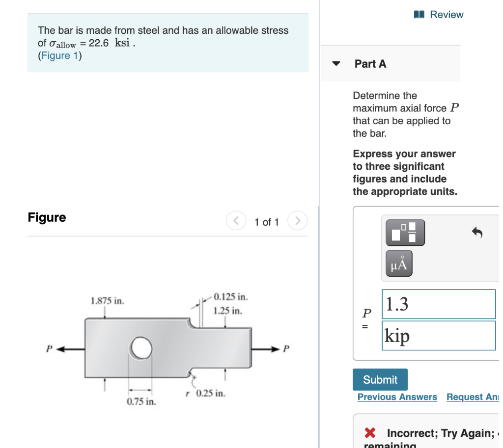 Solved Review The bar is made from steel and has an | Chegg.com