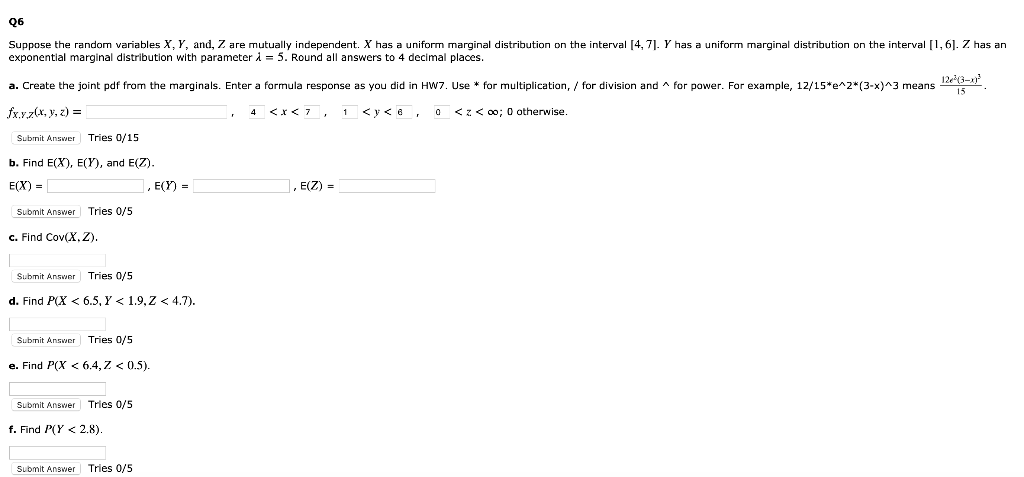 Solved Q6 Suppose the random variables X, Y, and, Z are | Chegg.com