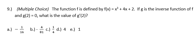 Solved 9 Multiple Choice The Function F Is Defined By 5298