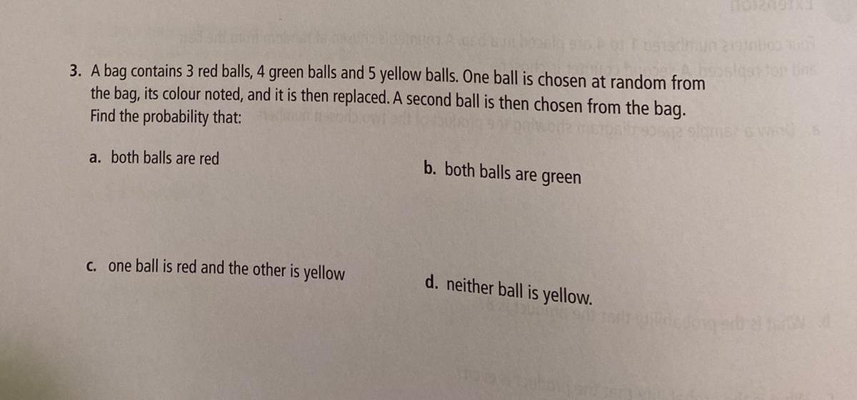 Solved 3. A bag contains 3 red balls, 4 green balls and 5 | Chegg.com