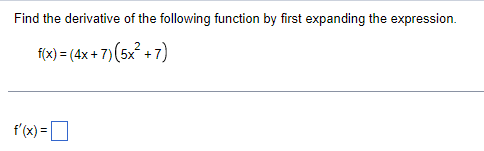 Solved Find the derivative of the following function by | Chegg.com