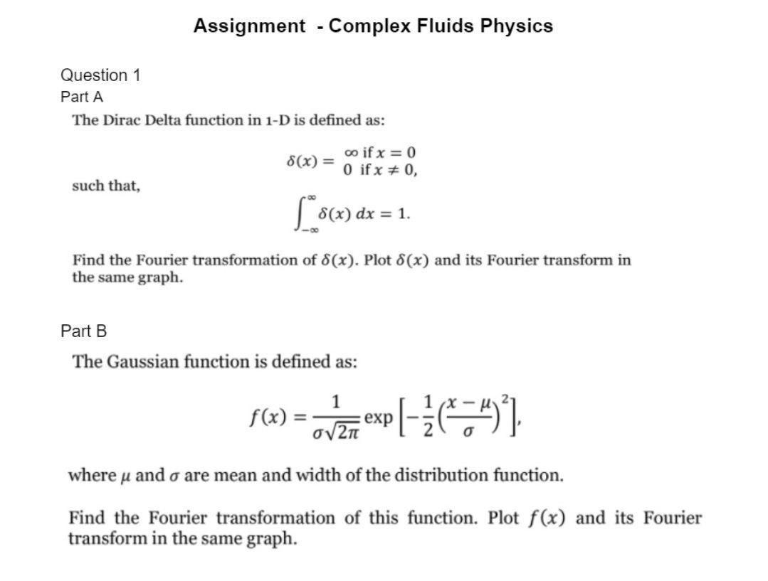 Solved Assignment - Complex Fluids Physics - Question 1 Part | Chegg.com