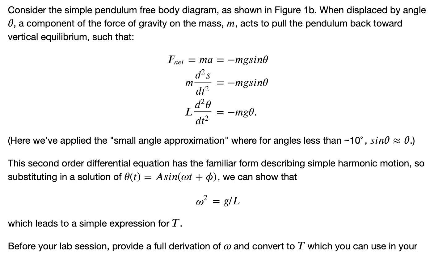 Solved (a) (b ) T m Fg S m Figure 1: (a) Simple pendulum | Chegg.com