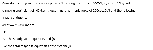 Solved Consider a spring-mass-damper system with spring of | Chegg.com