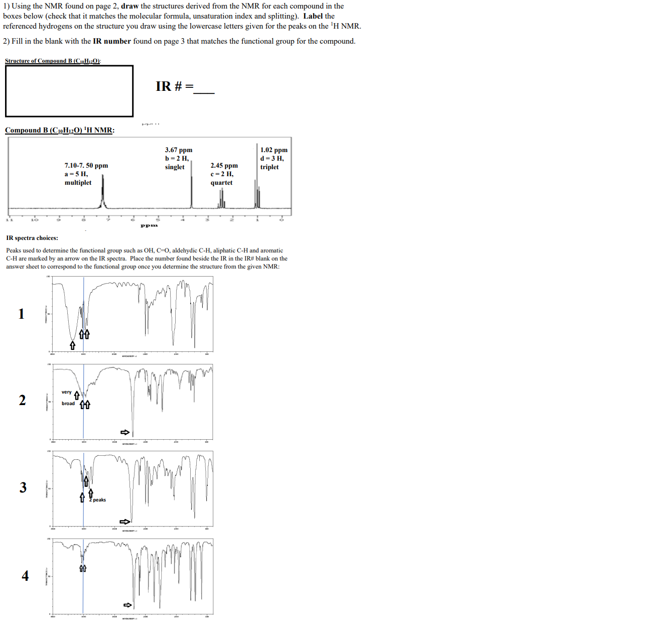 Solved 1) Using the NMR found on page 2, draw the structures | Chegg.com